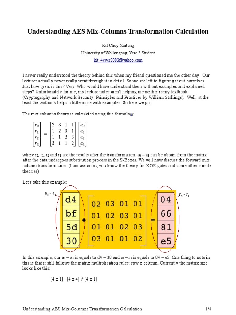 Understanding AES Mix-Columns Transformation Calculation: Kit Choy ...