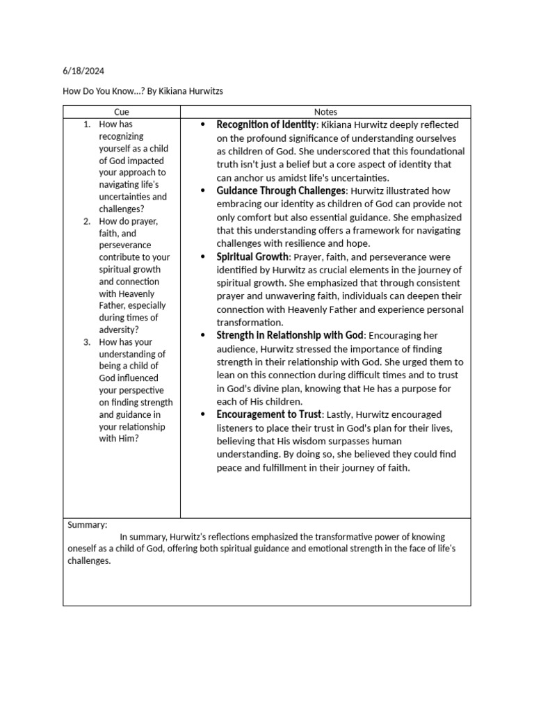 Cornell-Notes-Devotional week 7 | PDF | Psychological Resilience | Faith