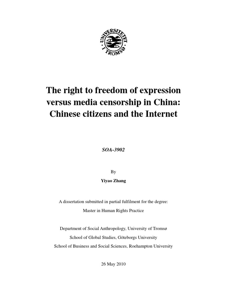 The Right To Freedom of Expression Versus Media Censorship in China ...