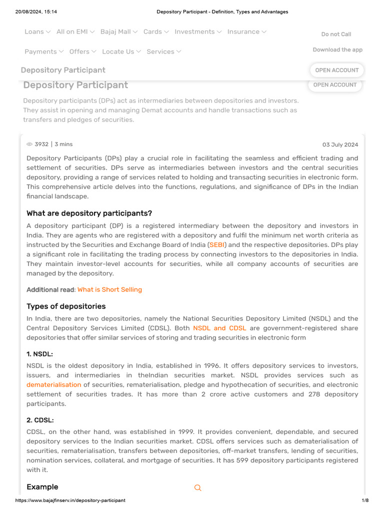 Depository Participant - Definition, Types and Advantages | PDF ... Depository Participant - Definition, Types and Advantages | PDF ...