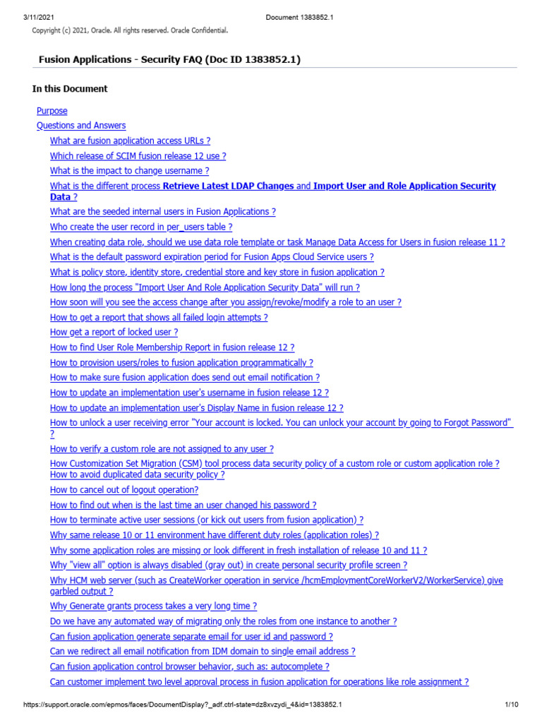 Fusion Applications - Security FAQ (Doc ID 1383852.1) | PDF | Cloud ...