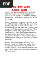 The Boy Who Cried Wolf Story | PDF | Wolves