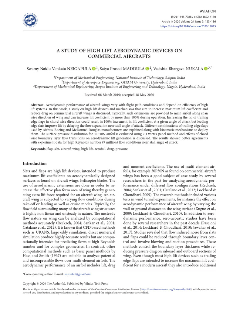 A Study of High Lift Aerodynamic Devices On Commercial Aircrafts | PDF ...