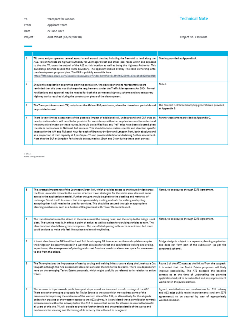 Consultation Response Letter To LBTH - Appendix 7 - Steer TFL Response ...