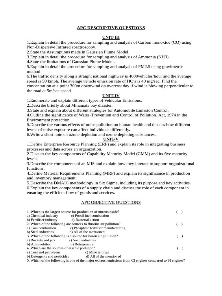 APC MID QUESTIONS | PDF | Exhaust Gas | N Ox