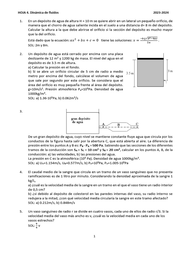HOJA 4. DinÃ¡mica de Fluidos | PDF | Pascal (Unidad) | Presión
