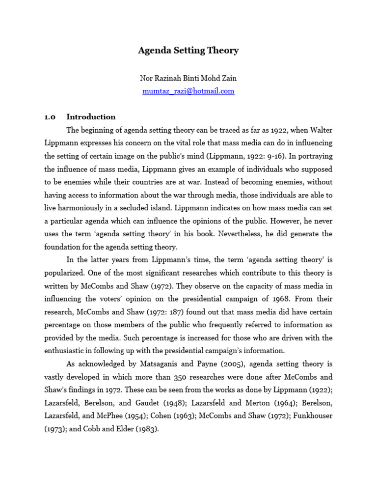AGENDA_SETTING_THEORY | PDF | Methodology | Mass Media