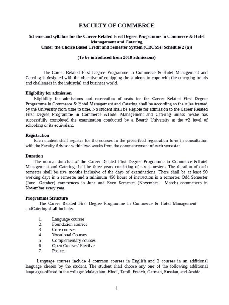 Commerce & Hotel Management Degree Syllabus | PDF | Housekeeping | Hotel