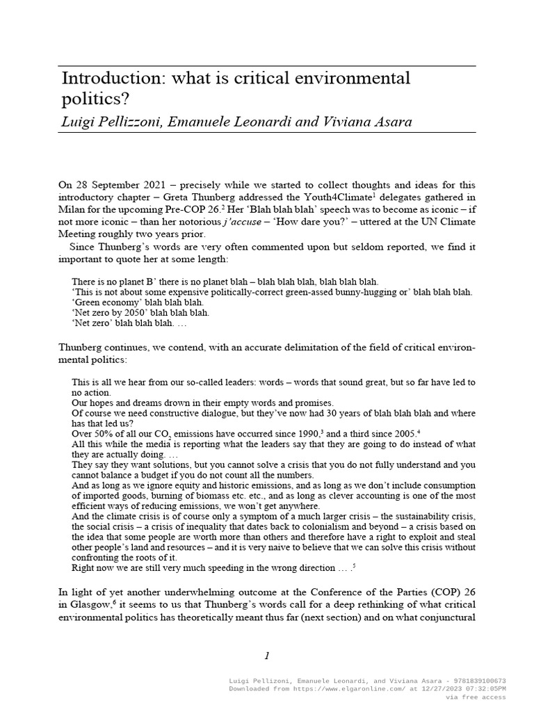 What Is Critical Env Politics L. PELLIZZONI Et Al | PDF