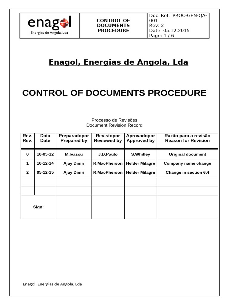 PROC-GEN-QA-001 Control of Documents | PDF | Computing | Information Technology