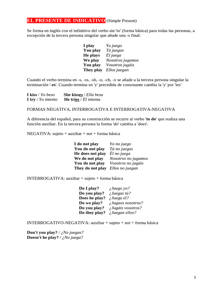 El Presente de Indicativo y Presente Continuo | PDF | Verbo | Gramática