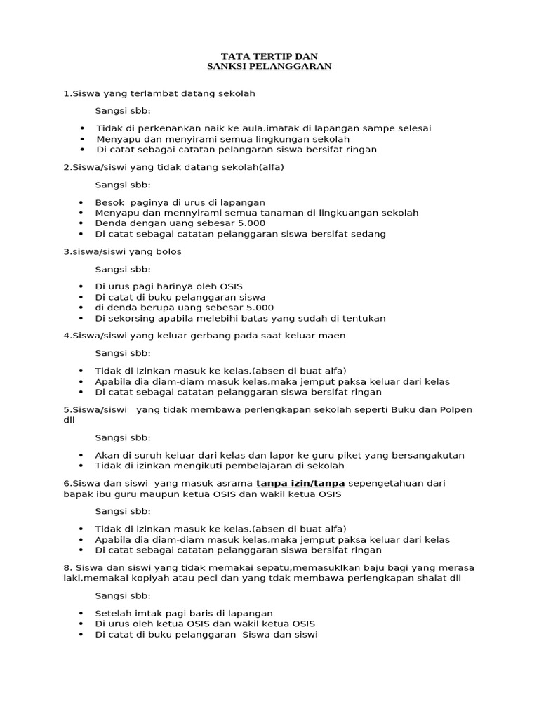 Tata Tertip dan Sanksi Siswa | PDF