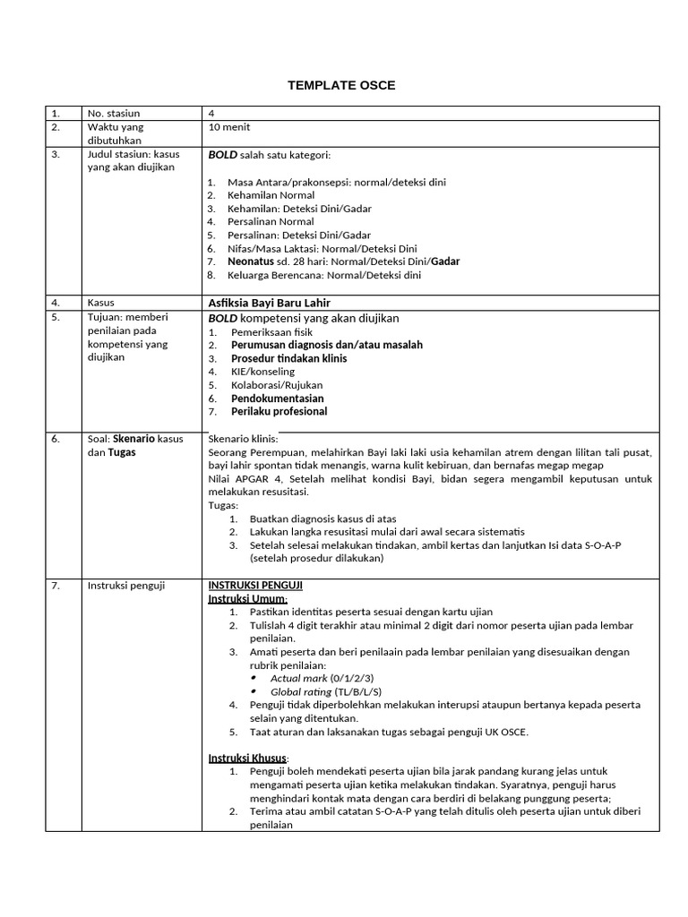 Template Osce Resusitasi BBL | PDF