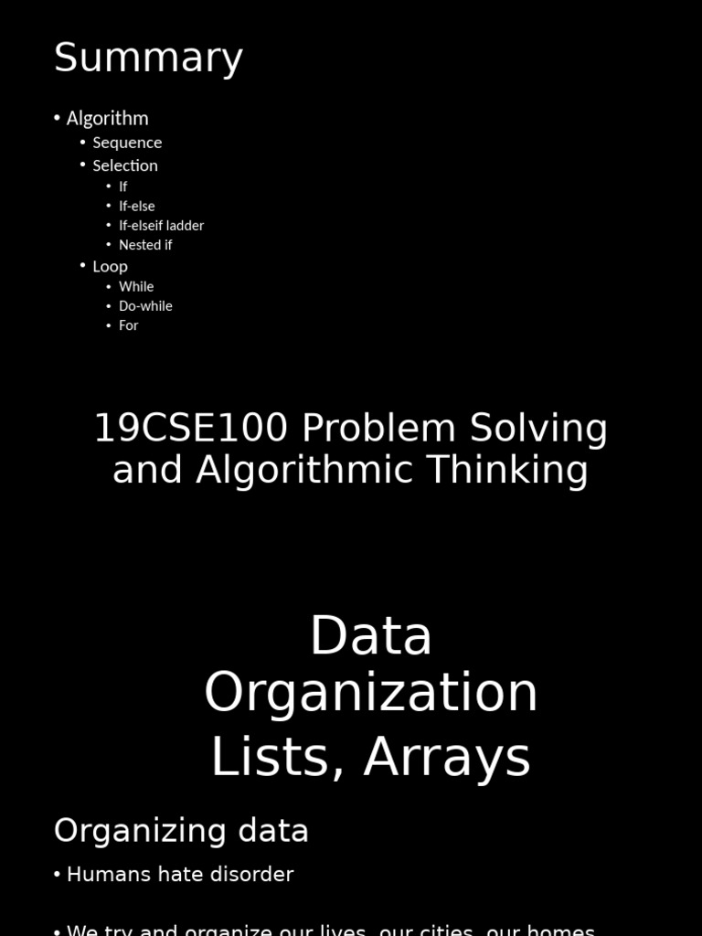 Lecture 12_Data Organization_Lists & Arrays | PDF | Computer Programming | Computing