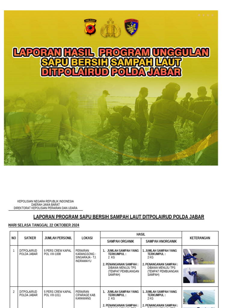 Lapsil Sapu Bersih Sampah Laut Ditpolairud TGL 22 Oktober 2024 | PDF