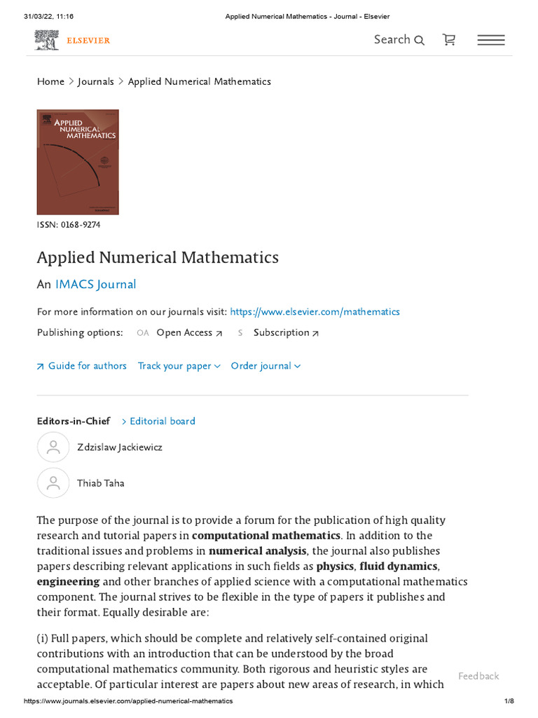 Applied Numerical Mathematics Overview | PDF | Mathematics | Elsevier