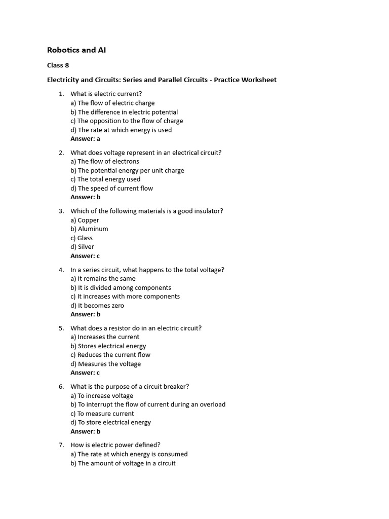 Worksheet Class 8 Robotics and AI | PDF | Electrical Resistance And ...