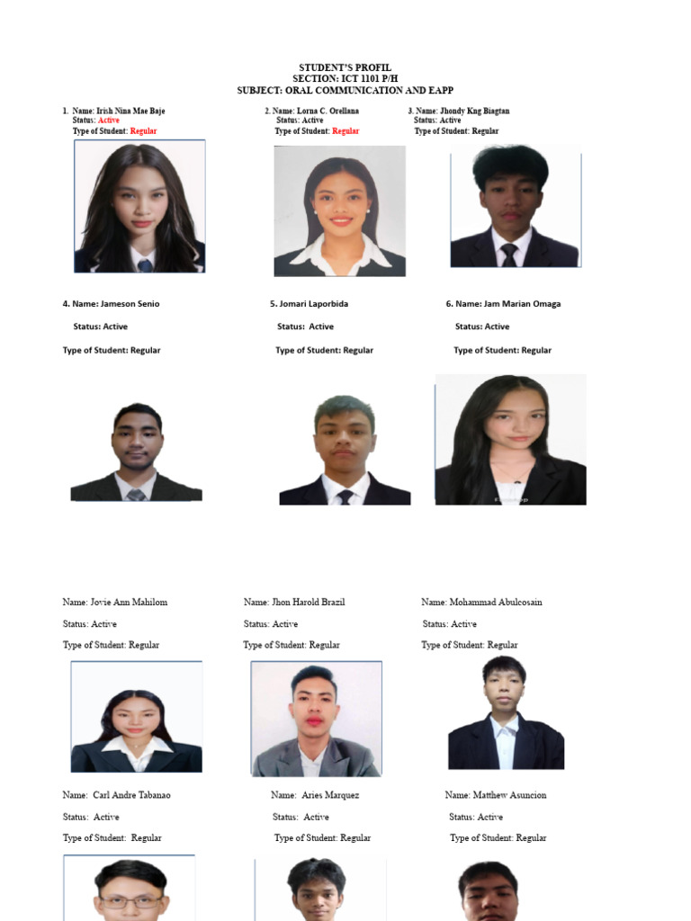 Students Profile ICT 1101 ORAL Com and EAPP Subject 2 | PDF