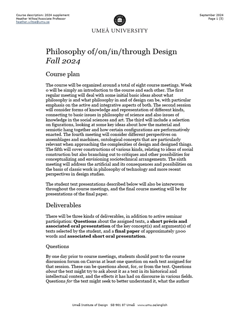 Philosophy and Design Course Description - 2024 Supplement | PDF ...
