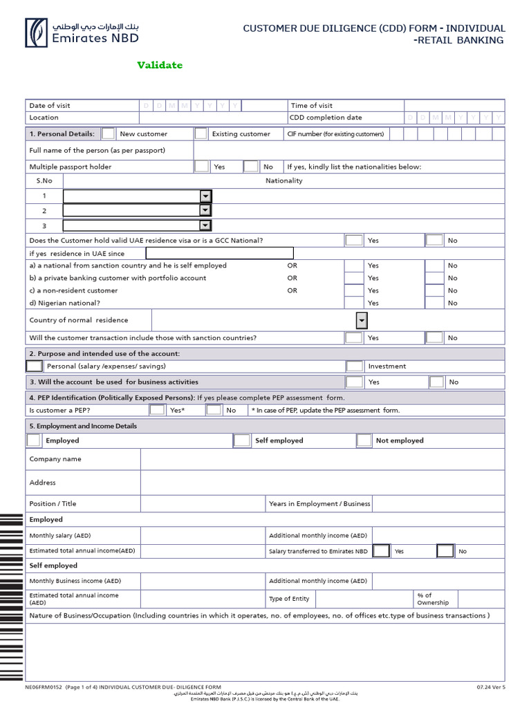 Individual CDD Form for Retail Banking | PDF | Banks | Income