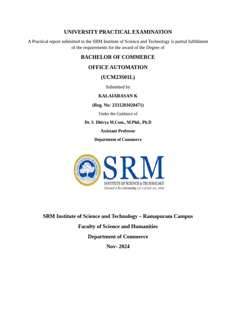 B.Com Practical Report: Office Automation | PDF | Doctor Of Philosophy