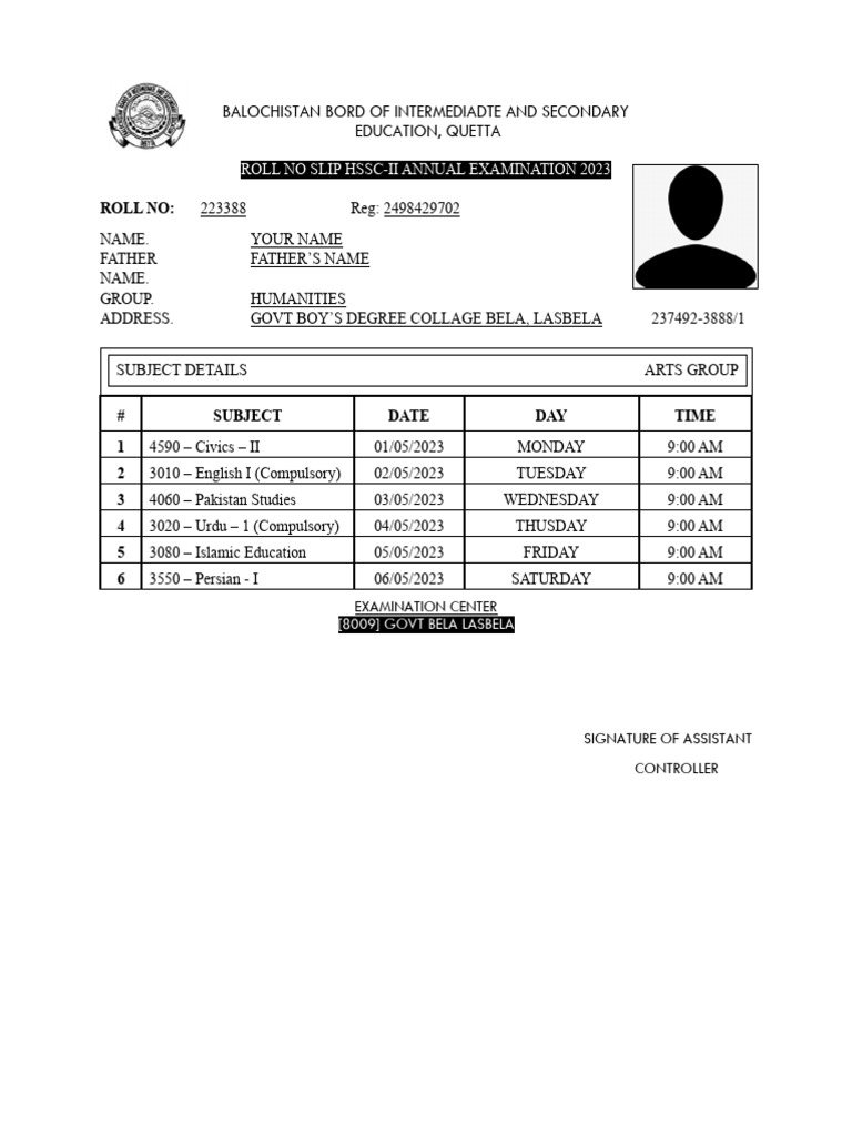 Exam Slip Task | PDF