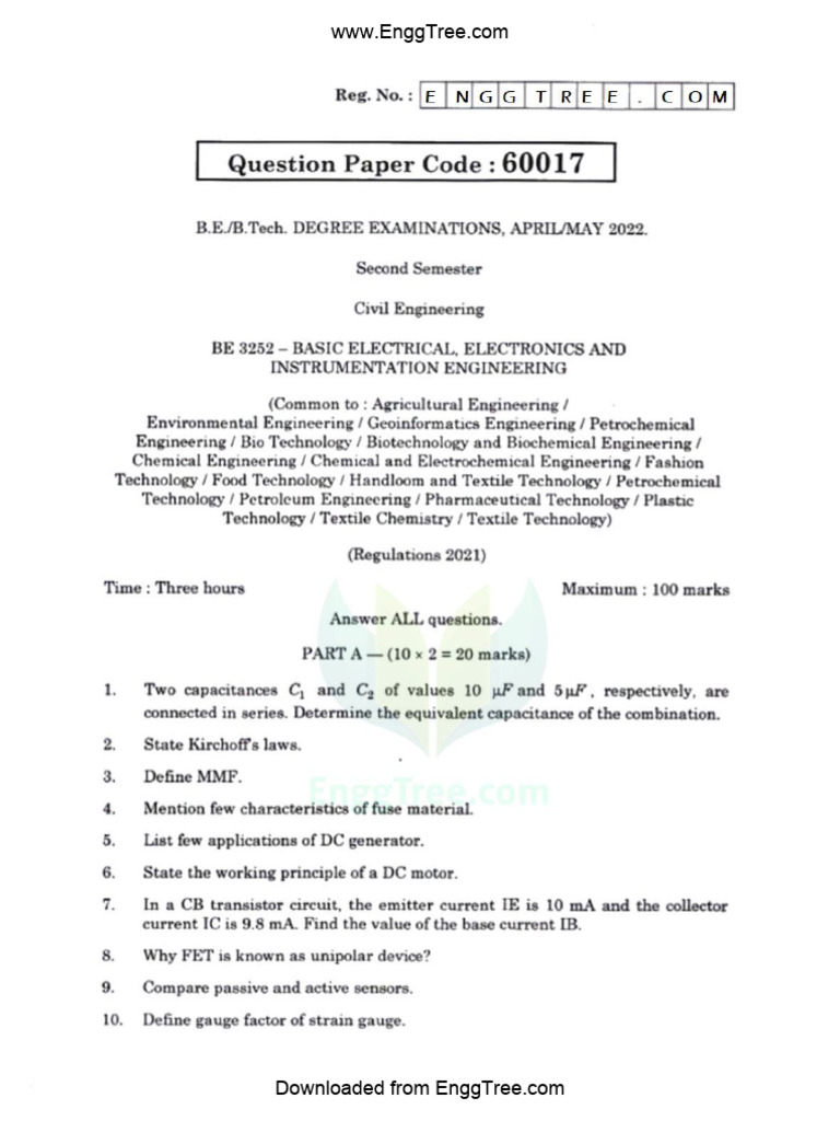 BE3252 Basic Electrical Electronics and Instrumentation Engineering Apr ...