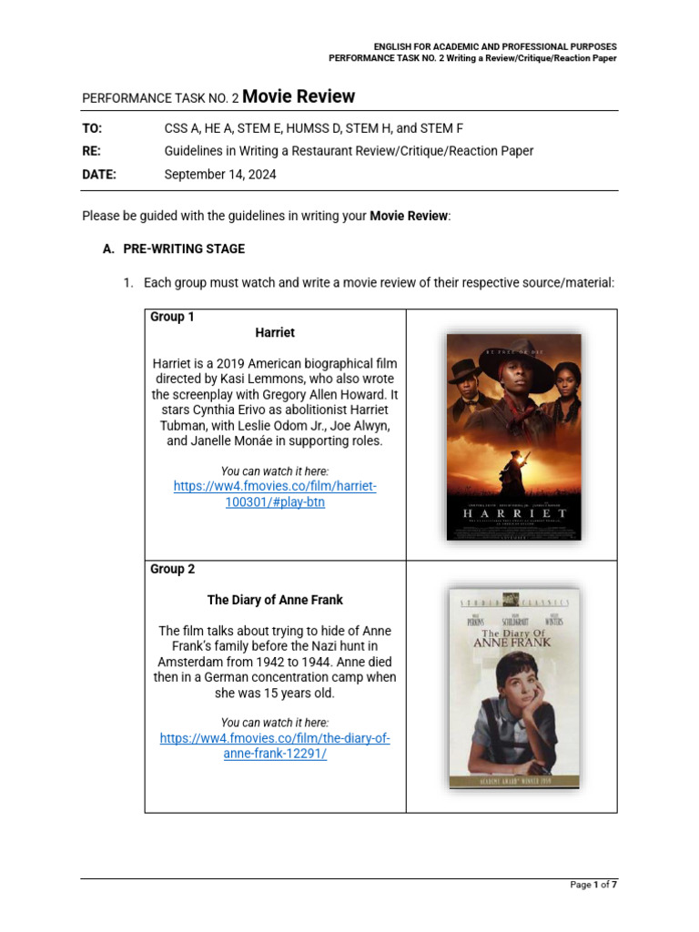 Movie Review Writing Guidelines | PDF