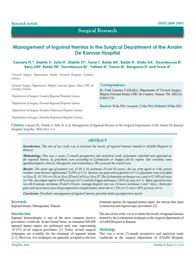 Management of Inguinal Hernias in The Surgical Department of The Anaim ...