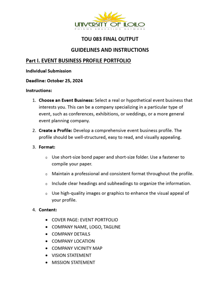 Tou 083 Final Output (Guidelines and Instructions) | PDF