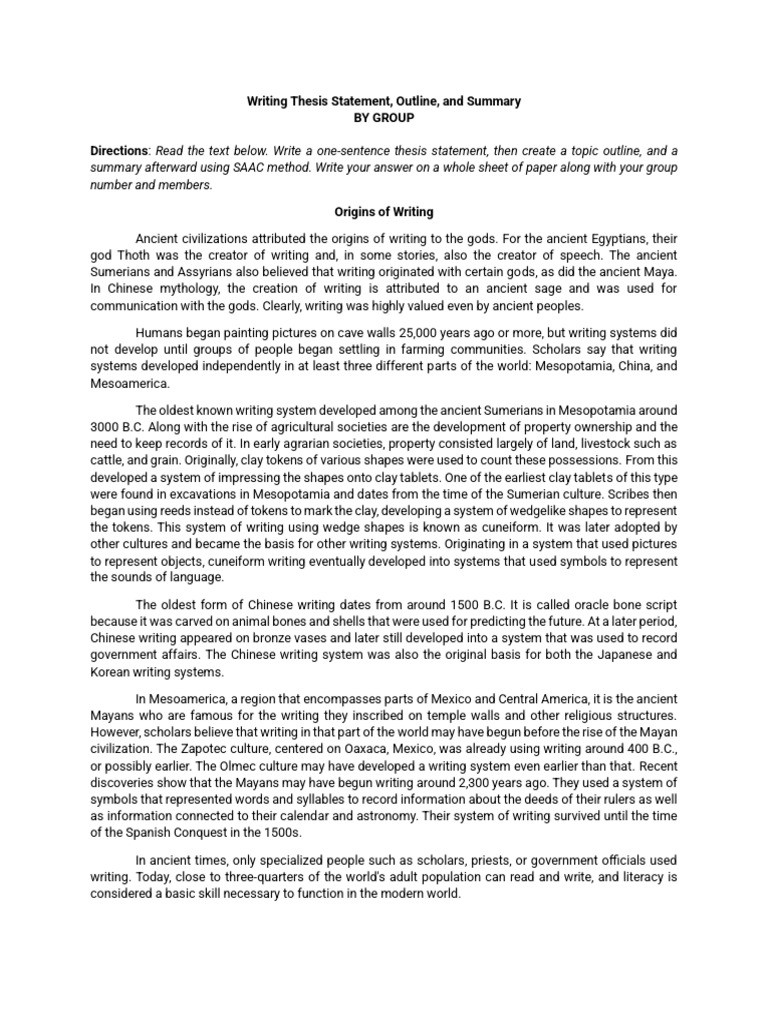 Writing Thesis Statement Outline and Summary Instructions | PDF ...