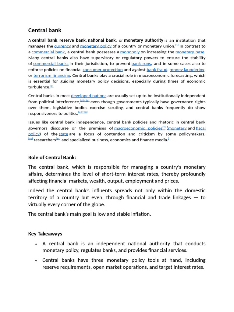 Central Bank | PDF | Central Banks | Monetary Policy