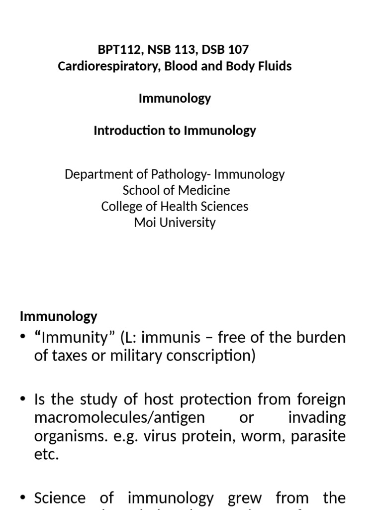 BPT 112 NSB 113 DSB 107 Introduction to Immunology 2024 | PDF | Immune System | Adaptive Immune ...