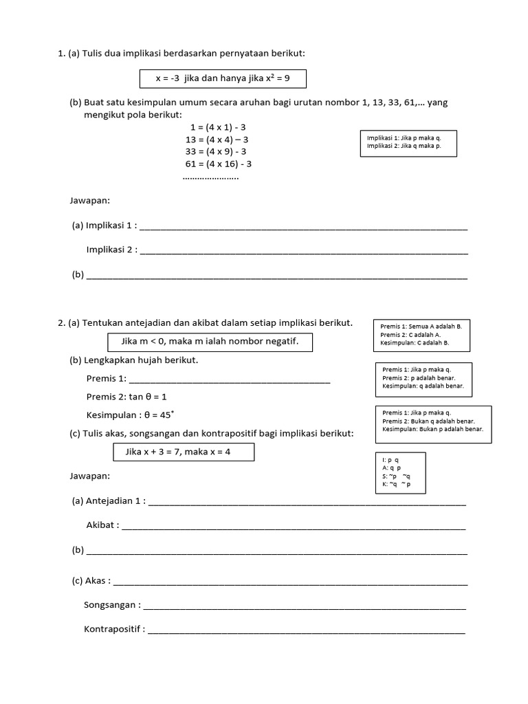 (B) Buat Satu Kesimpulan Umum Secara Aruhan Bagi Urutan Nombor 1, 13, 33, 61, Yang | PDF