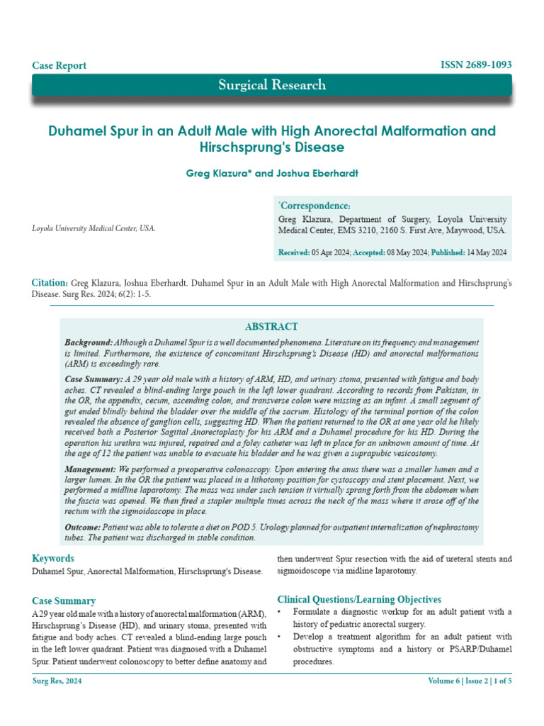 Duhamel Spur in An Adult Male With High Anorectal Malformation and ...