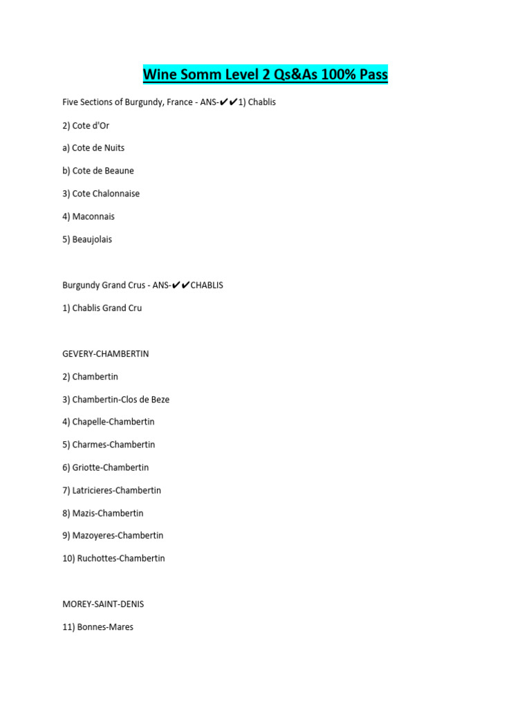 Wine Somm Level 2 Qs&as 100% Pass | PDF | Champagne | Wine