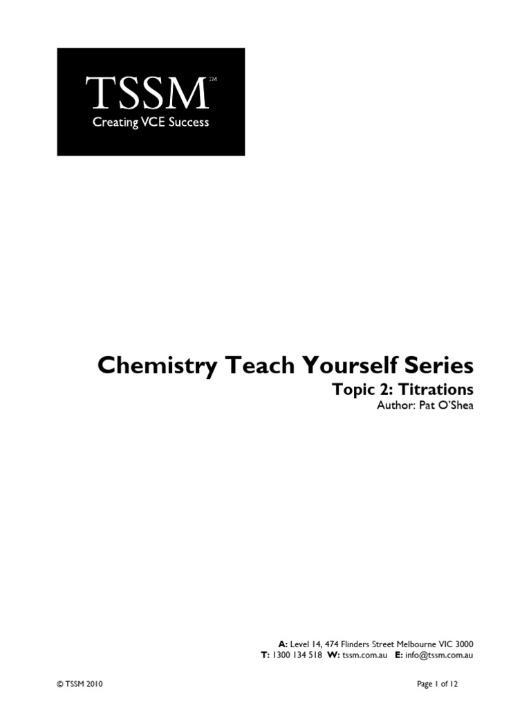 Chemistry Teach Yourself Series - Topic 2 - Titrations | PDF | Acid | Titration