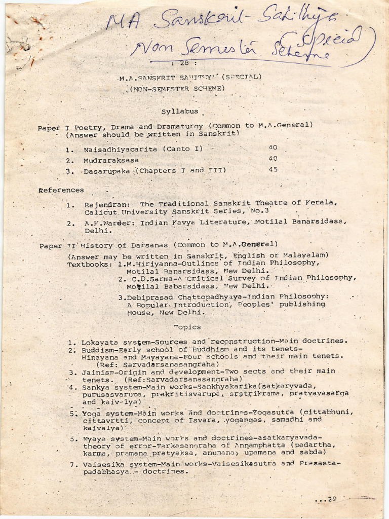 M.A Sanskrit Sahithya-Non Sem-Special | PDF | Indian Philosophy
