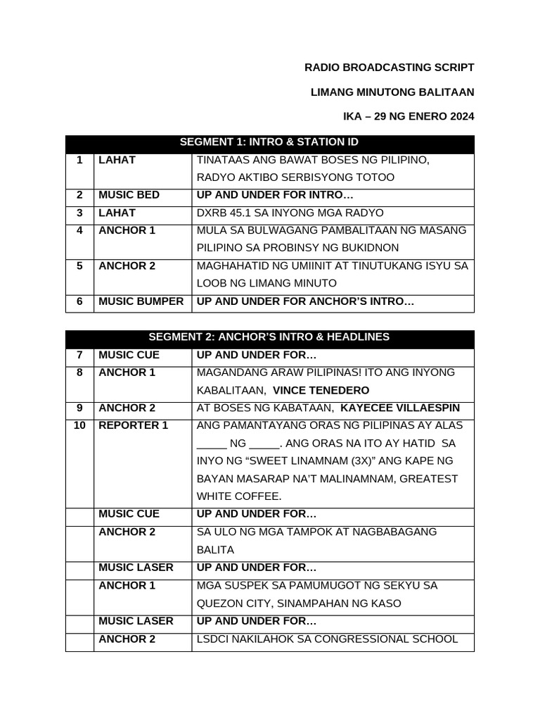 Filipino Broadcasting Script (1) | PDF