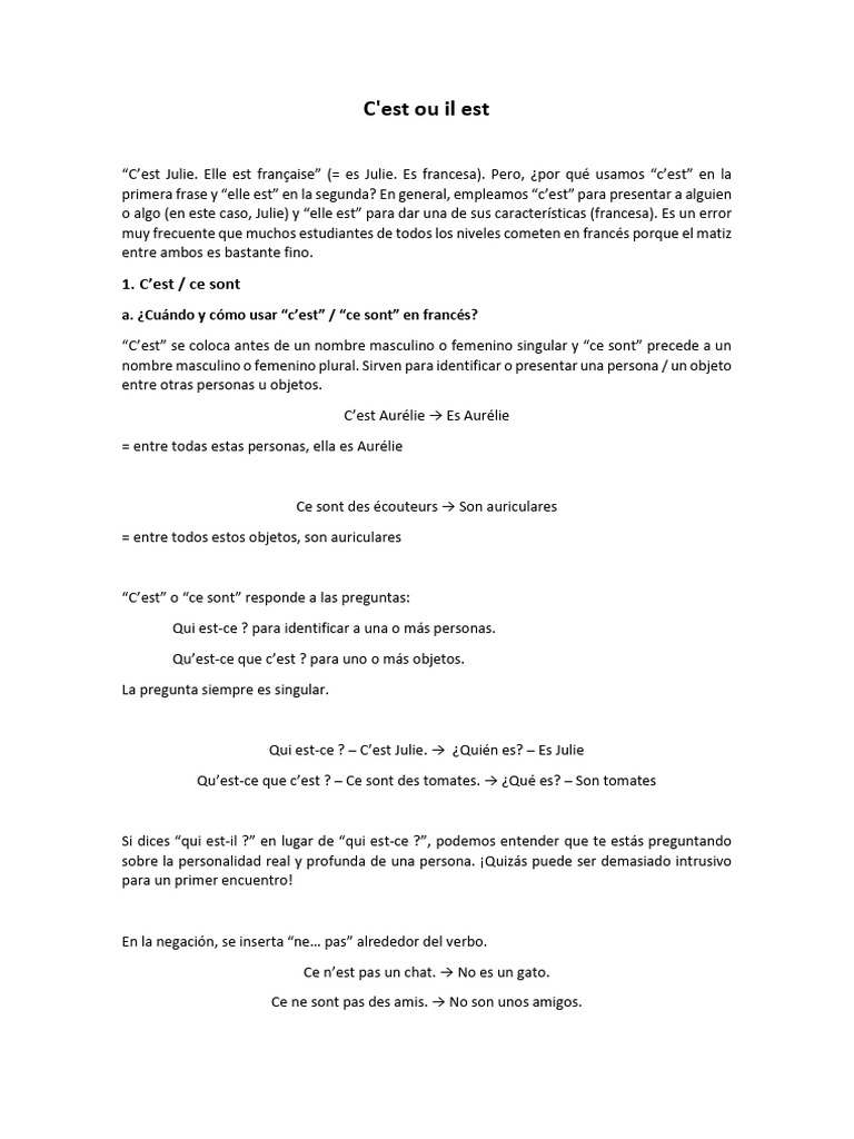 Uso de "C'est" e "Il est" en Francés | PDF | Adjetivo | Gramática