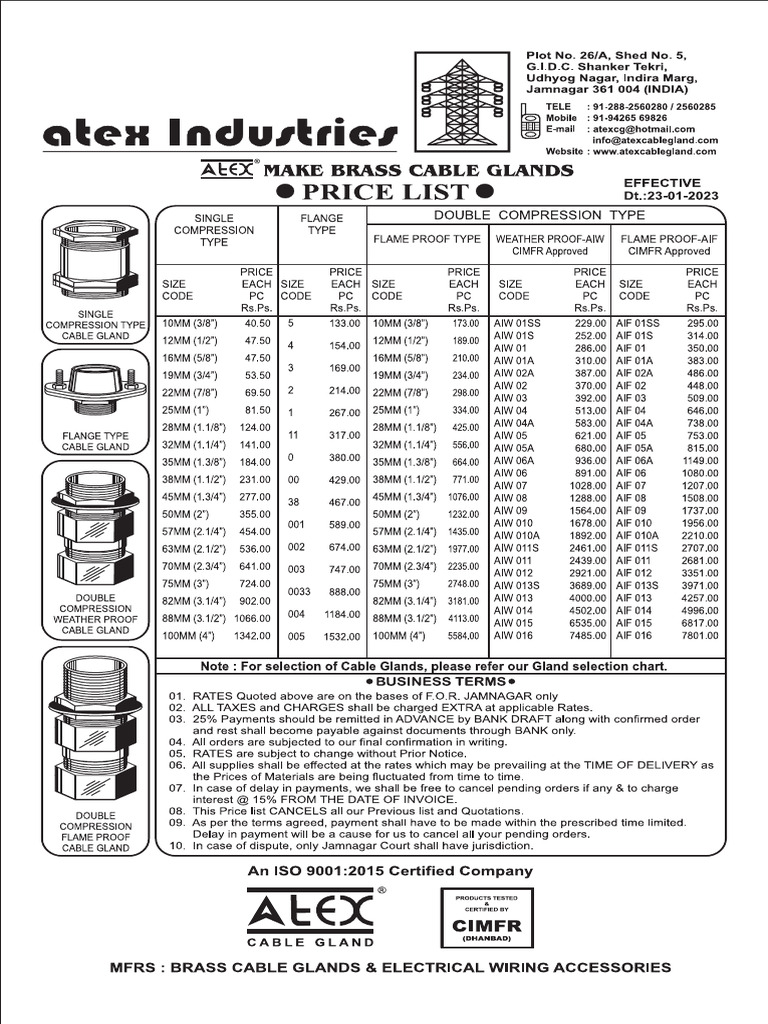 Atex Price List W.E.F. 23-01-2023 Less 35% + GST | PDF