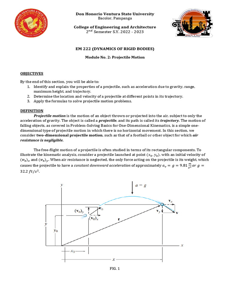 Projectile Motion in Dynamics EM 222 | PDF | Mechanics | Physical Quantities