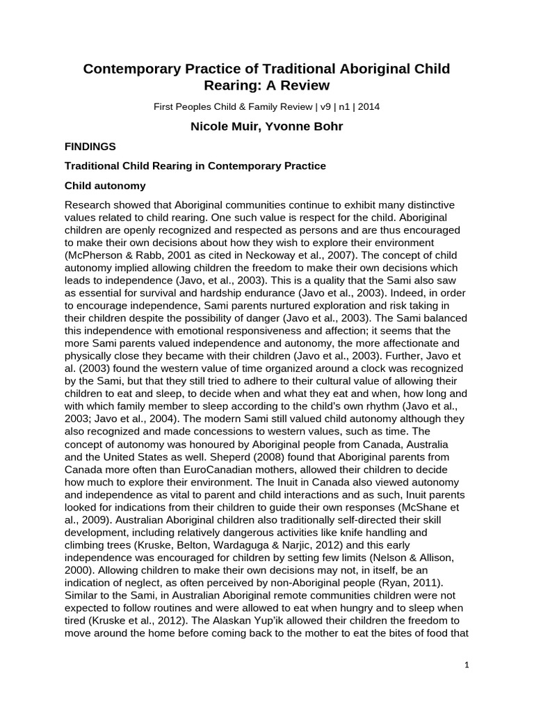 Contemporary Practice of Traditional Aboriginal Child Rearing | PDF ...