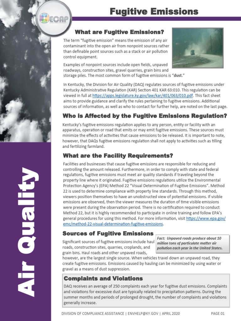 Fugitive Emissions Factsheet | PDF | Air Pollution | Road