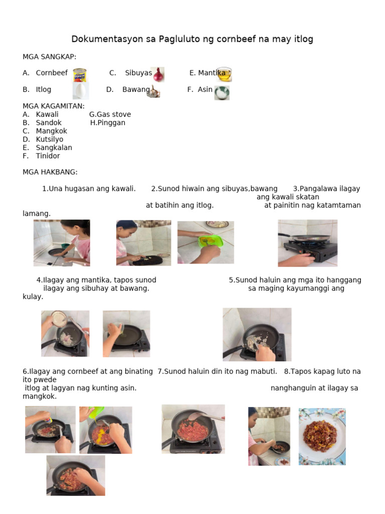 Dokumentasyon Sa Pagluluto NG Cornbeef Na May Itlo | PDF
