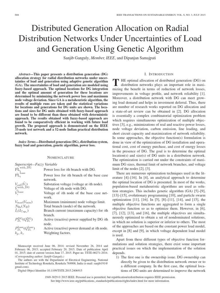 Distributed Generation Allocation On Radial Pdf Genetic Algorithm