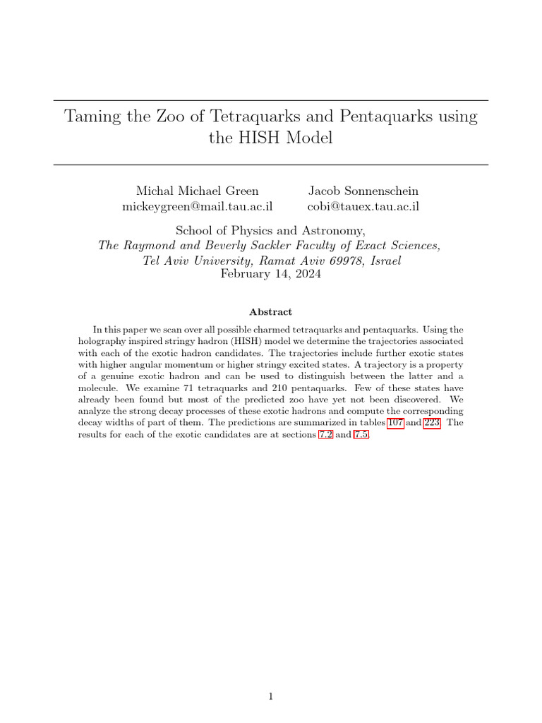 Taming The Zoo of Tetraquarks and Pentaquarks Using The HISH Model ...