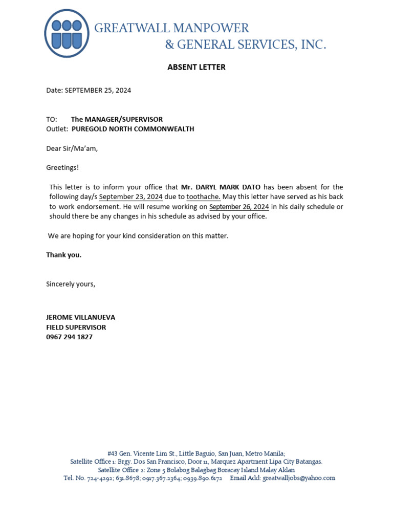 Absent-Letter Dato | PDF