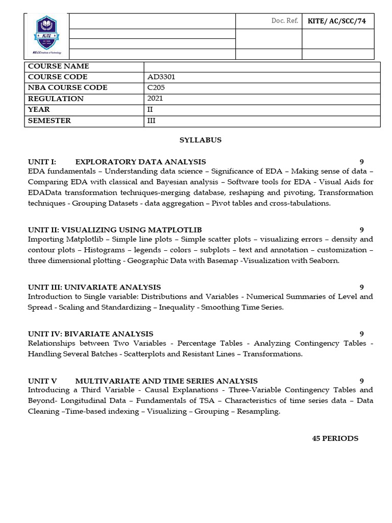 5 . Syllabus Control Copy - InTEGRATED THEORY | PDF | Data Analysis | Time Series