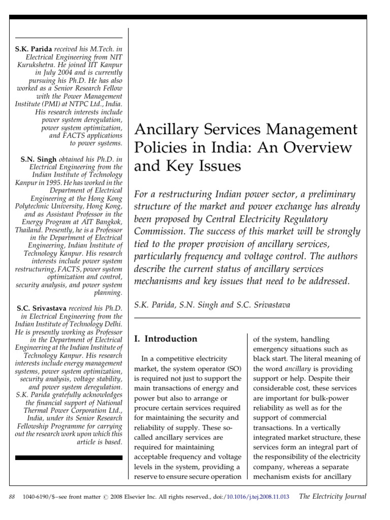 Overview of Ancillary Services in India | PDF | Electrical Grid ...